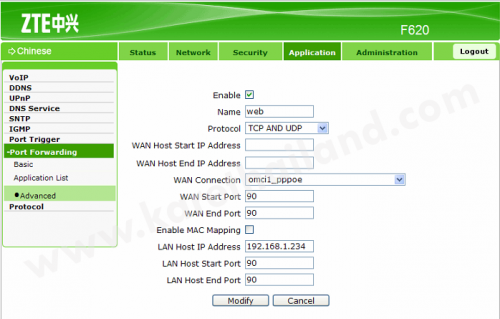 Forward Port Modem ZTE – KARE Thailand