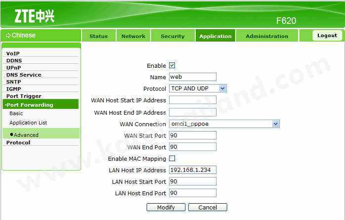 Forward Port Modem ZTE – KARE Thailand