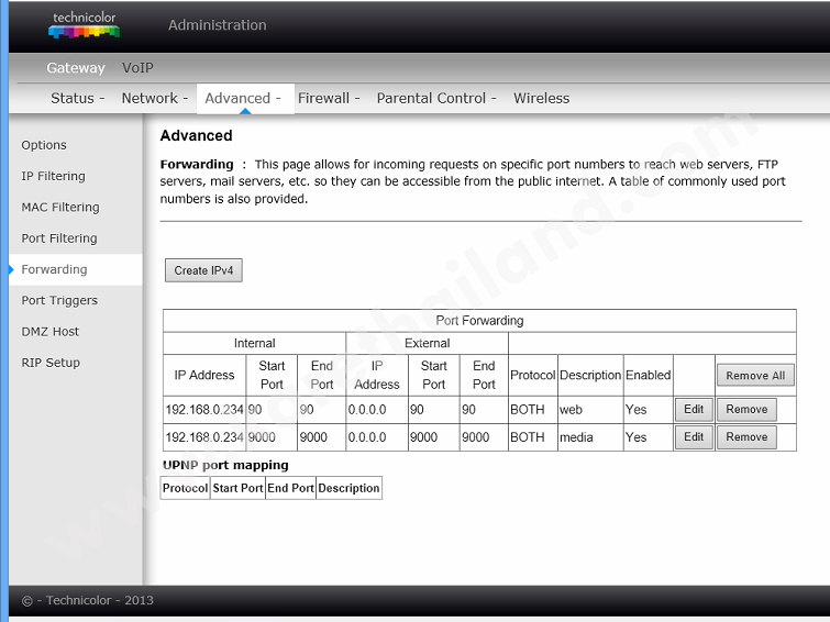 Forward Port Modem Technicolor – KARE Thailand