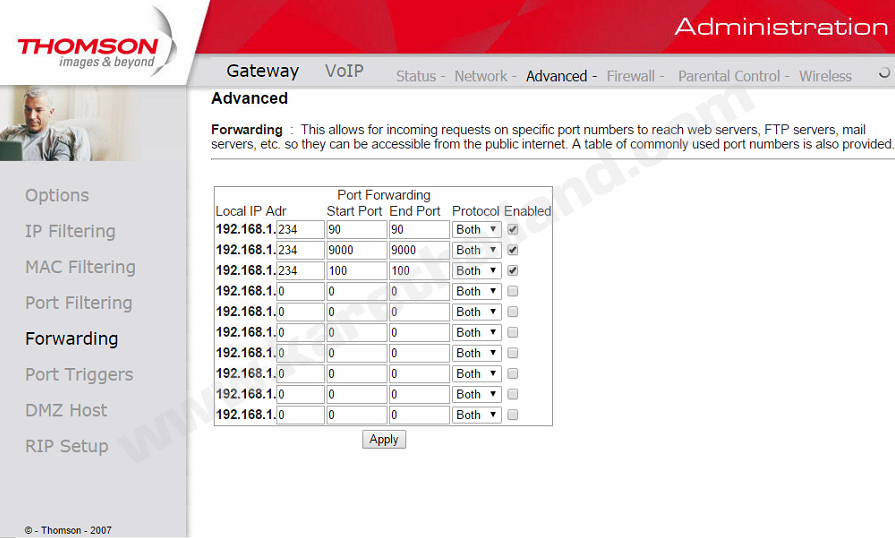 Forward Port Modem Thomson – KARE Thailand